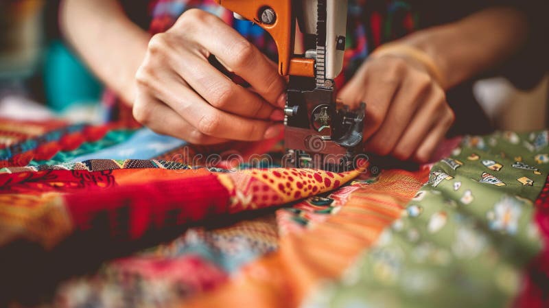 A Person is Sewing a Patchwork Quilt. Generative AI Stock Illustration ...