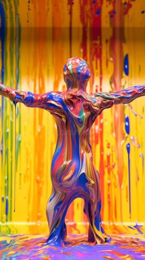 Person Shape Emerging from 3d Paint Multicolours. Generative AI Stock ...