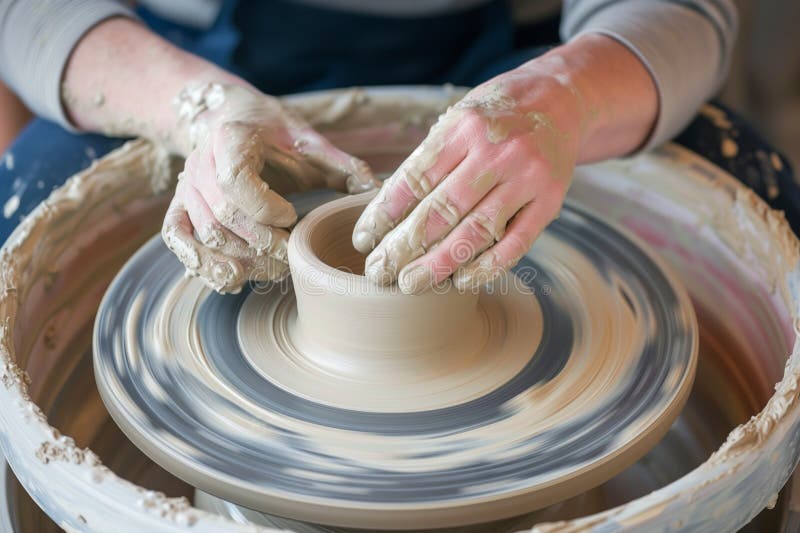 Person Shaping Clay on a Pottery Wheel Stock Illustration ...