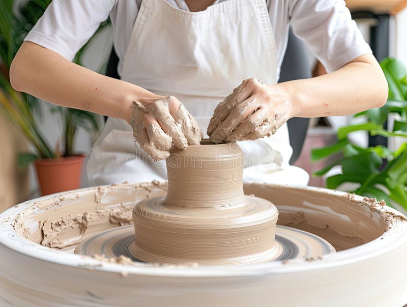 A Person Shaping Clay on a Pottery Wheel in a Studio, Showcasing the ...