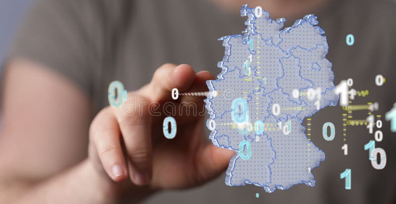 Person Showing 3d Germany Map with Data Connection on a Blurred ...