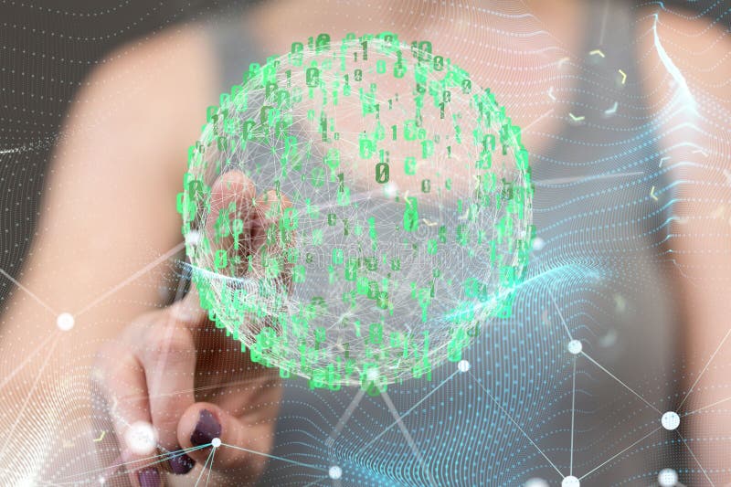 Person Showing a Network of Data with Connecting Letters Stock ...