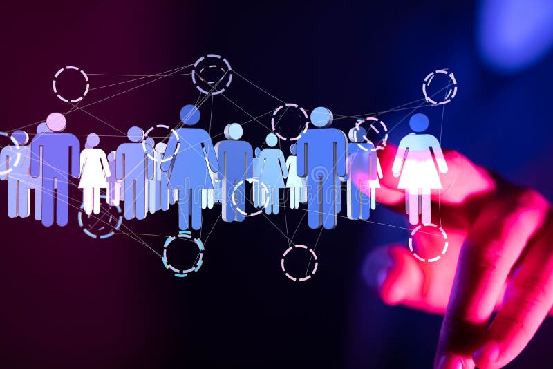 Person with Showing a Network Group Structure in a Dark Room Stock ...