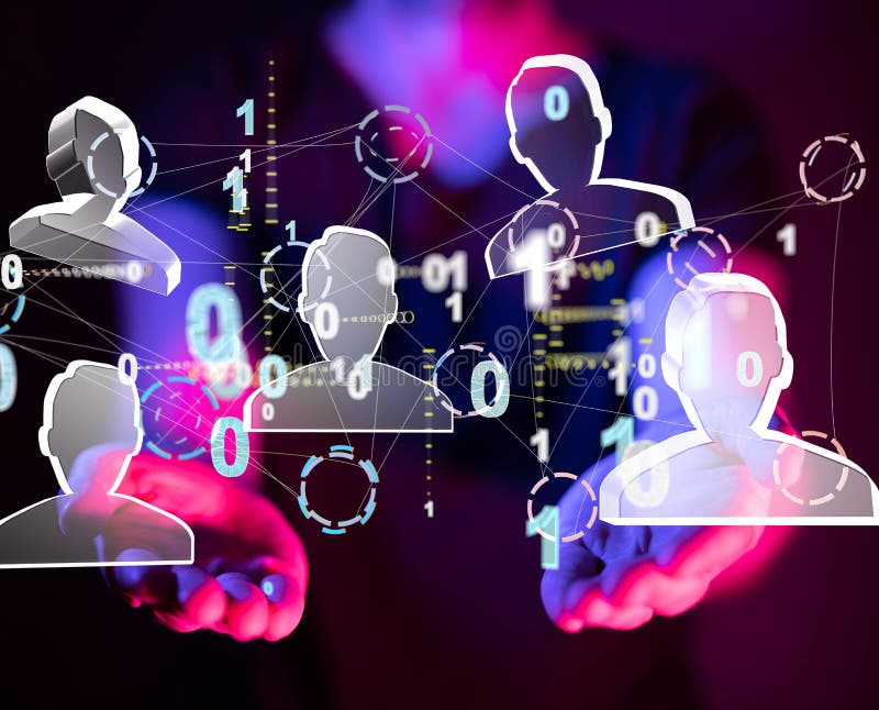 Person with Showing a Network Group Structure in a Dark Room Stock ...