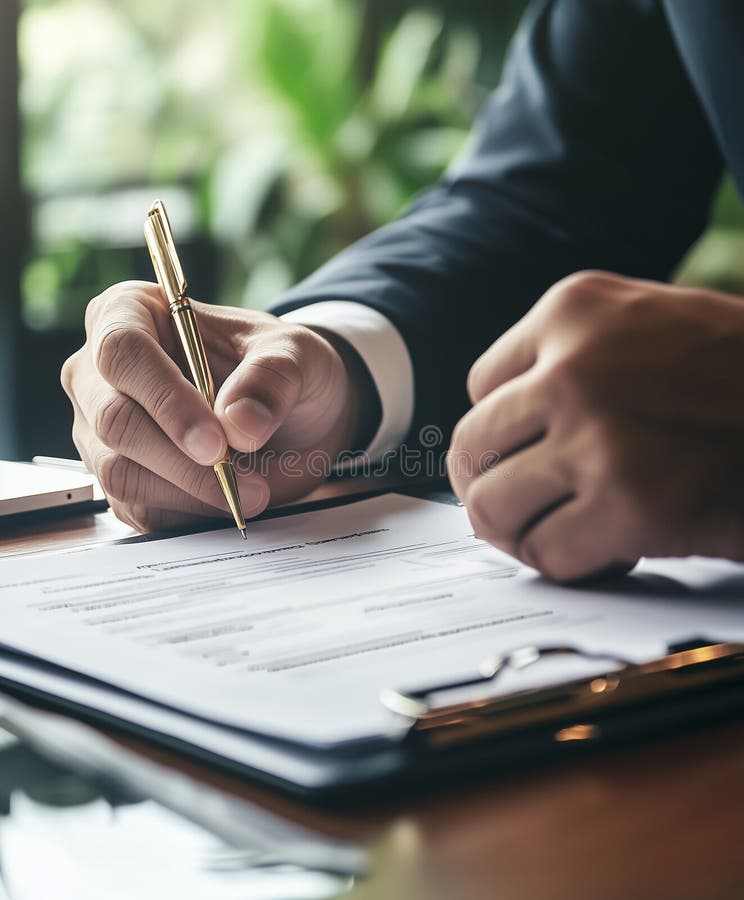 Person is Signing Contract with Pen on Clipboard, Surrounded by ...