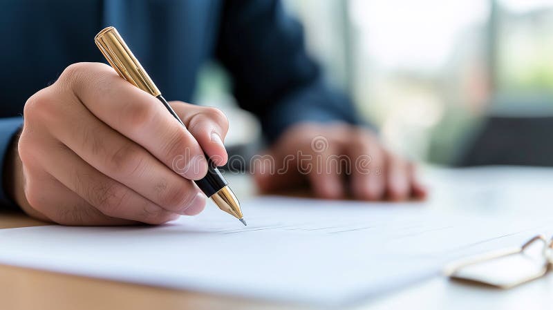 Person Signing Document with Pen Symbolizing Approval and Commitment in ...