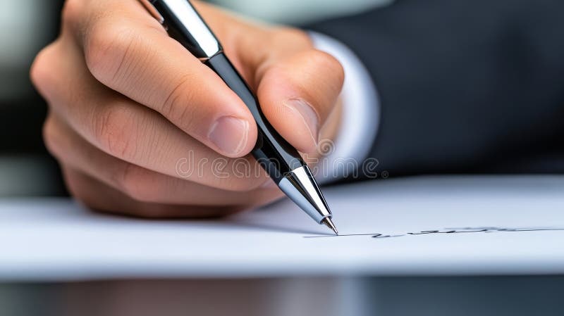 A Person Signing a Document with Their Hand and Pen, AI Stock Photo ...