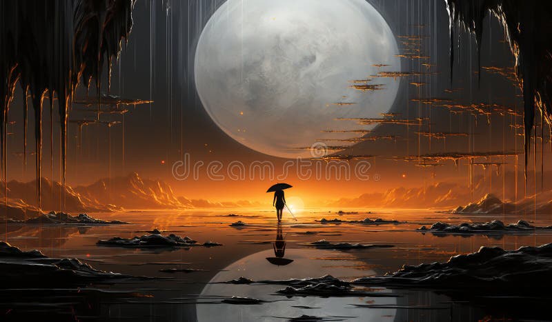 Person Silhouette with a Big Moon Behind. AI Generated Stock ...