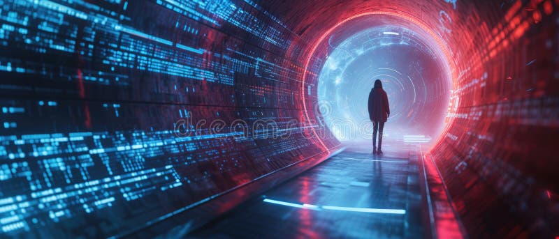 Person Silhouette on Digital Data Background, Banner with Abstract ...