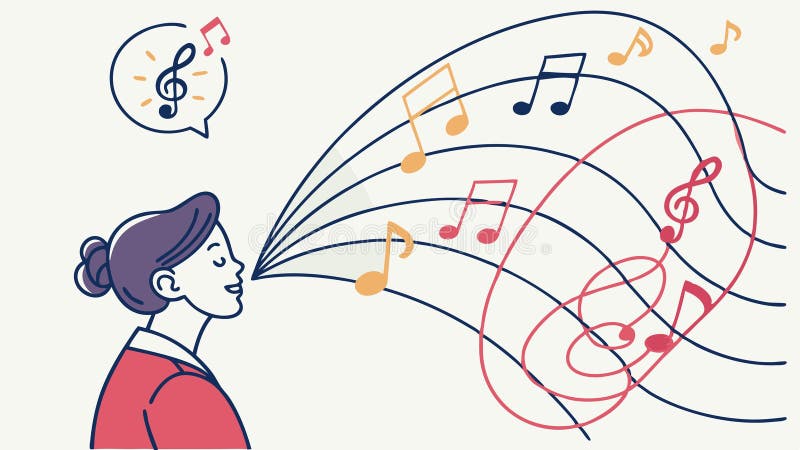 Person Singing with Flowing Music Notes for Vocal Expression, Vector ...