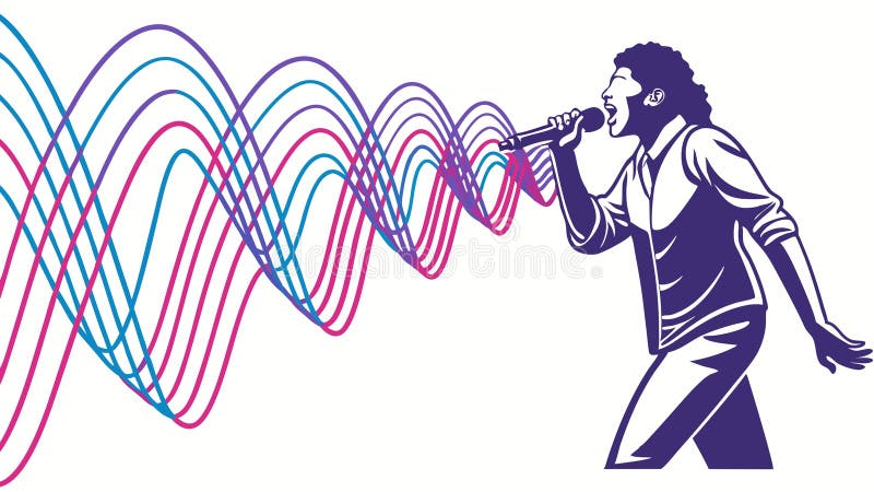 Person Singing into Microphone Sound Waves, Vector Design Generative AI ...