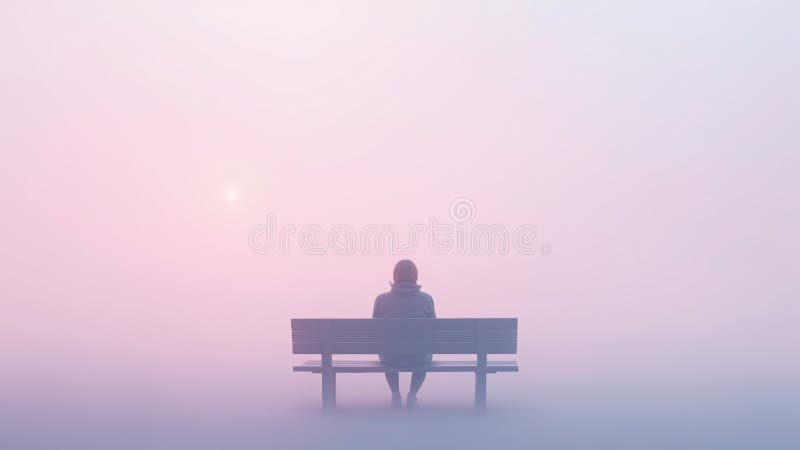 Person on Bench in Fog, Back View Stock Illustration - Illustration of ...