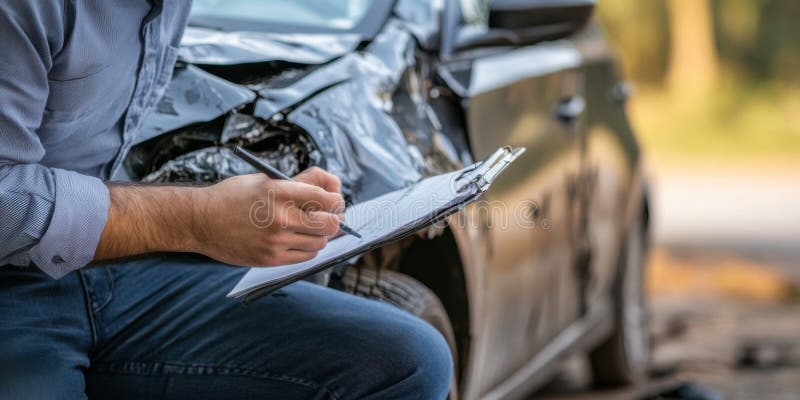 Person Inspecting Damage on a Car after an Accident in a Natural ...