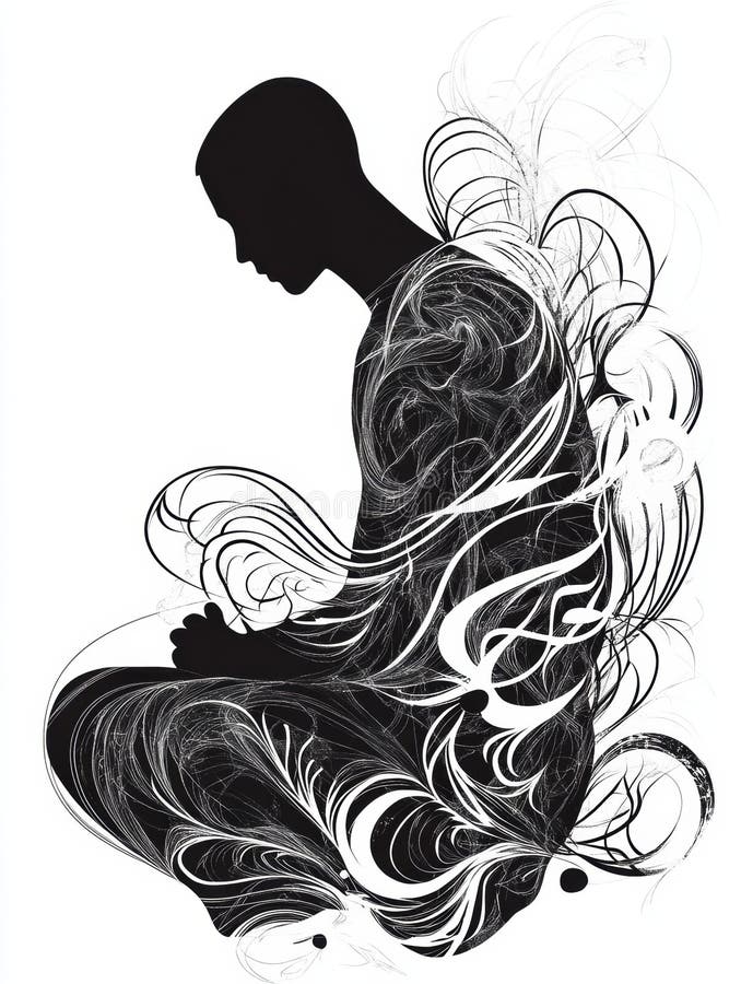 A Person Sits in a Meditative Pose, Surrounded by Swirling Abstract ...