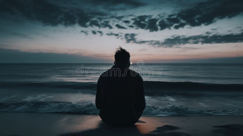 A Person Sitting on a Beach Looking Out at the Ocean. AI Generative ...