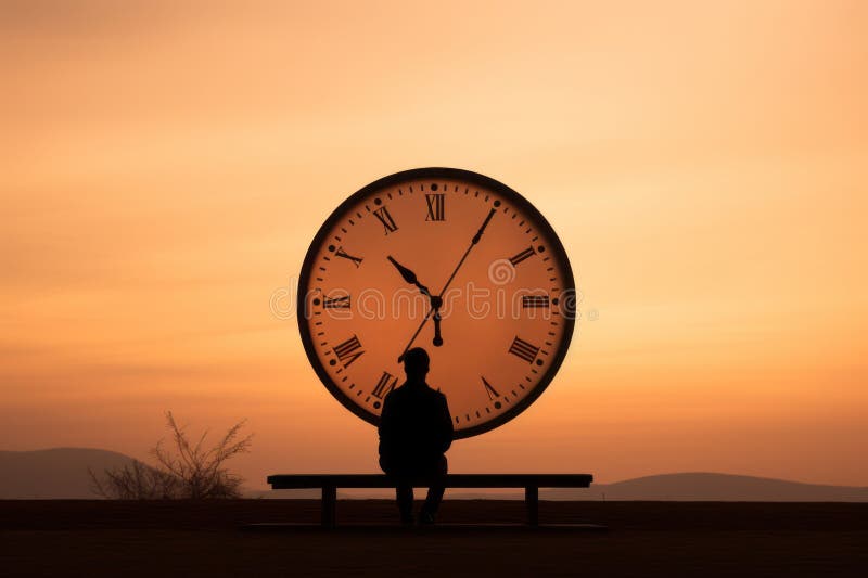A Person Sitting on a Bench in Front of a Large Clock Stock ...