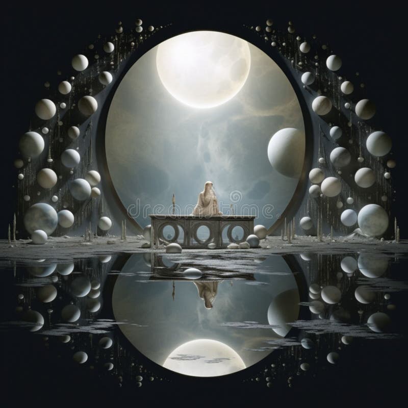 Person Sitting on a Bench, Inside a Circular Frame Looking at Full Moon ...