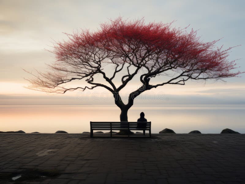 A Person Sitting on a Bench Under a Tree Stock Illustration ...