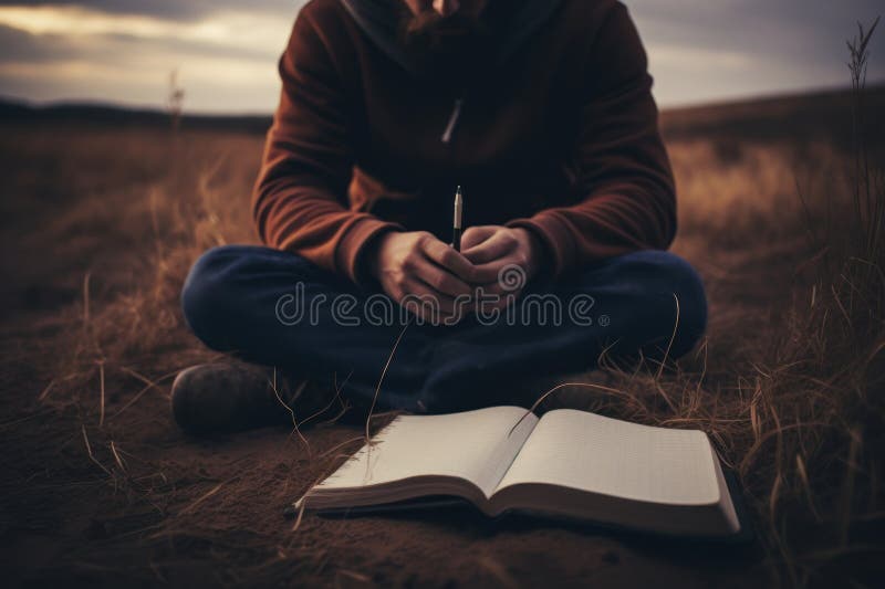 Person Sitting with Book and Pen Stock Illustration - Illustration of ...