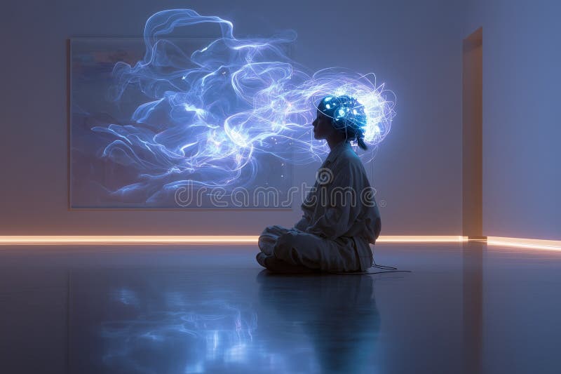 A Person with a Neural Implants Set on Their Head Stock Illustration ...