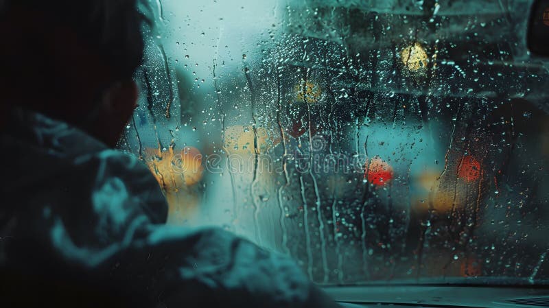 Person Sitting in Car during Rain, Looking Out Windshield Stock Illustration - Illustration of ...