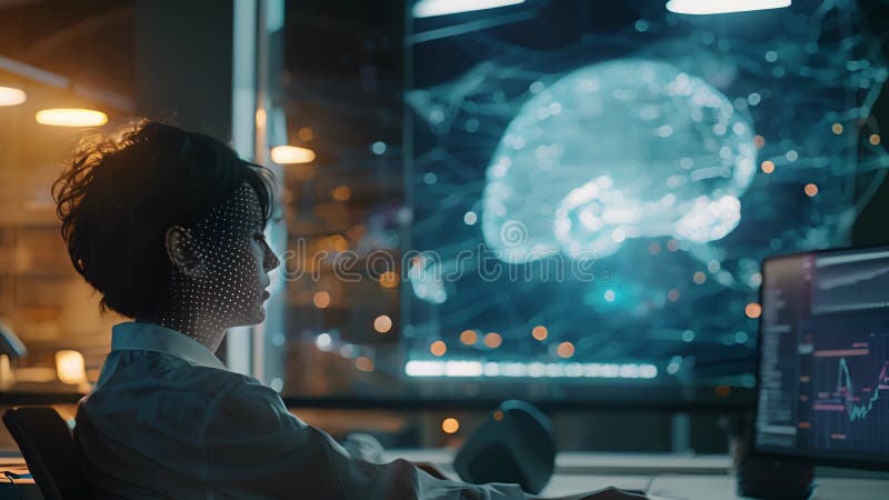 A Person Sitting at a Computer Their Brain Connected To a Complex ...