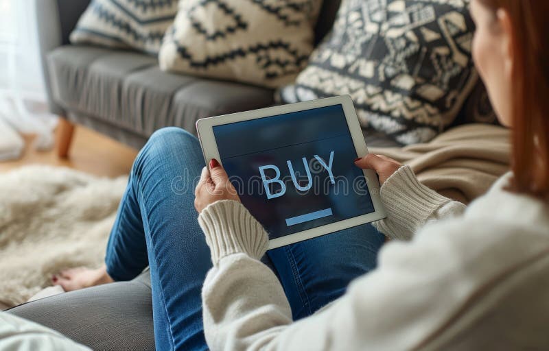 Person Sitting on Couch Holding Tablet Stock Illustration ...