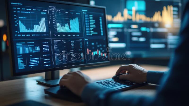 A Person Sitting at a Desk with a Computer Monitor Stock Illustration ...