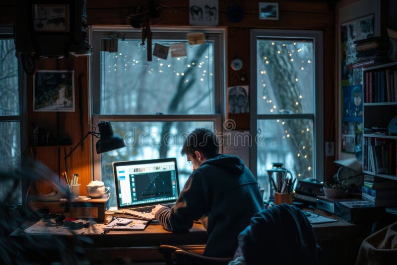 A Person Sitting at a Desk in Front of a Computer, Diligently Working ...