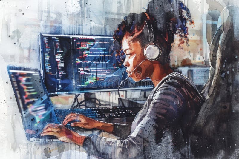 A Person Sitting at a Desk with a Laptop Open, Typing Away Stock Image ...