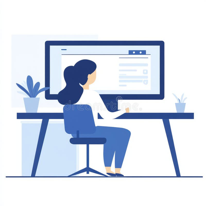 Person Sitting at Desk with Large Screen, Focused on Work. Scene ...