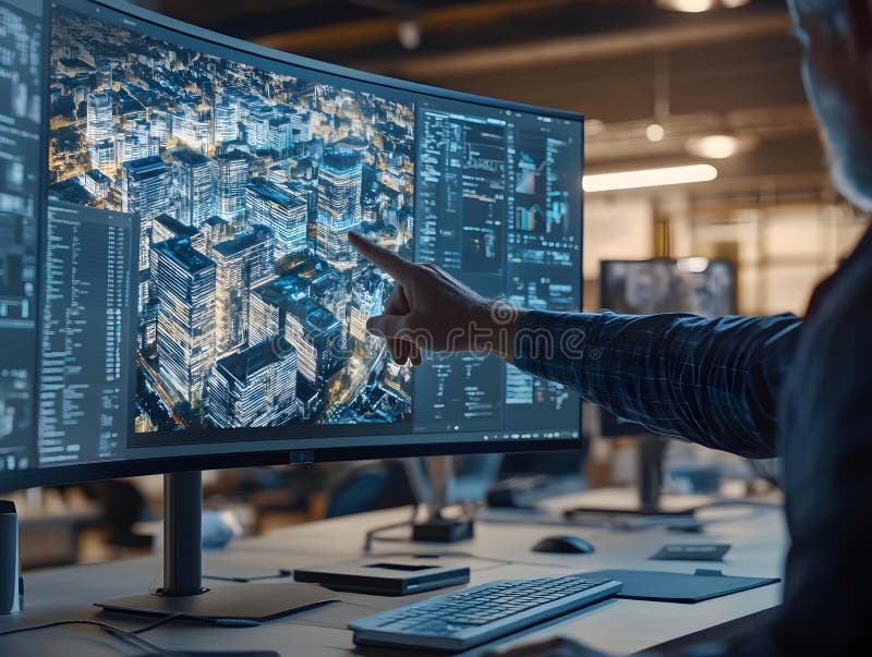 A Person Interacting with a Sophisticated Computer System Displaying a ...