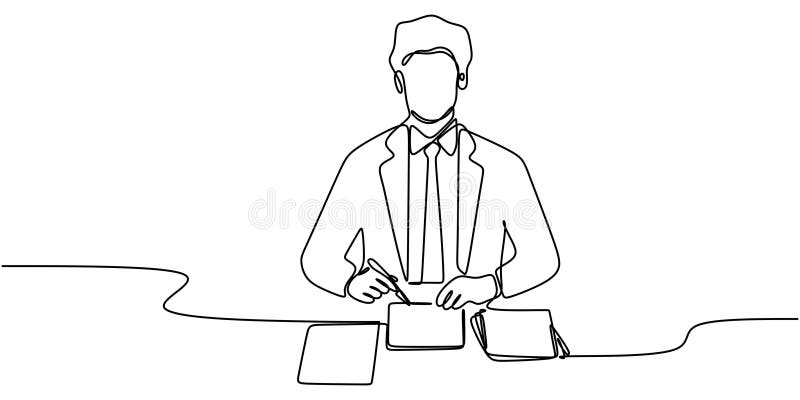 Person Sitting at a Desk with Papers in Continuous One Line Drawing ...