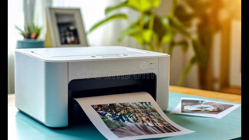 A Person is Sitting at a Desk with a Printer on a Blue Table, Ready To ...