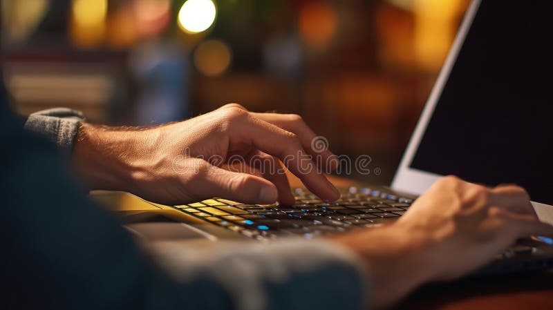 Person is Sitting at Desk and Using Their Laptop Computer. the Keyboard ...