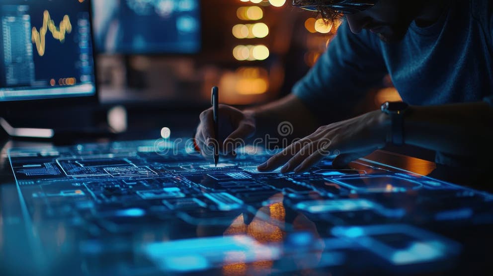 Person Sitting at a Desk Working on a Computer with Focused ...