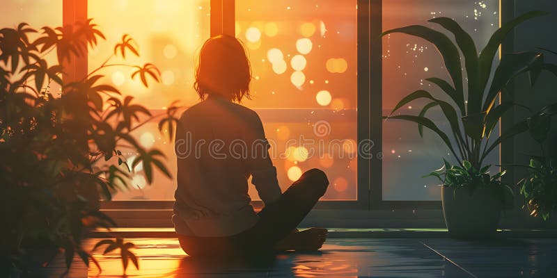Person Sitting on the Floor in Front of a Window Background - Ai ...