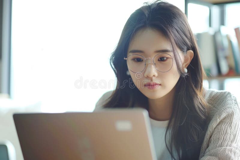 A Person Sitting in Front of a Computer, Focused on the Screen Stock ...