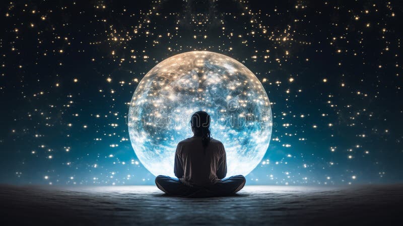 A Person Sitting in Front of a Full Moon Stock Illustration ...