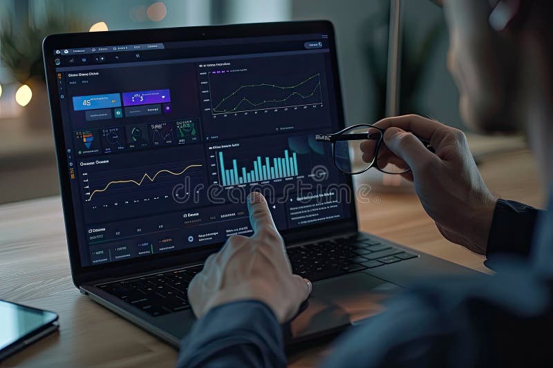 A Person is Staring at a Graphic on a Laptop Computer Screen Stock ...