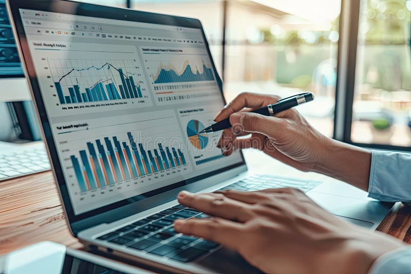 A Person is Staring at a Graphic on a Laptop Computer Screen Stock ...