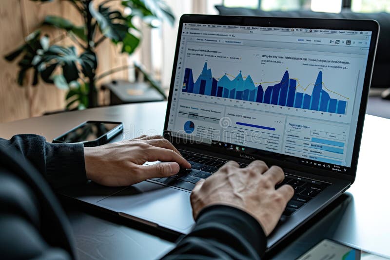 A Person is Staring at a Graphic on a Laptop Computer Screen Stock ...