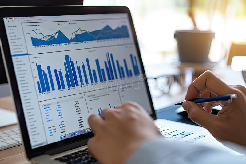 A Person is Staring at a Graphic on a Laptop Computer Screen Stock ...