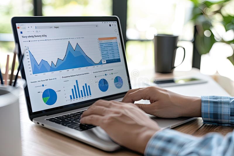 A Person is Staring at a Graphic on a Laptop Computer Screen Stock ...