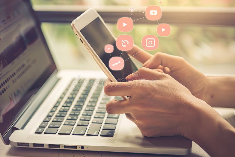 A Person is Working on a Laptop Computer with a Cell Phone Nearby Stock ...