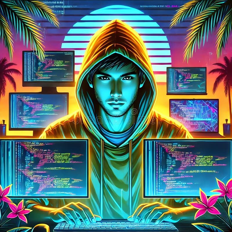 A Person Sitting in Front of Multiple Computer Screens Displaying Colorful Lines of Code. Stock ...