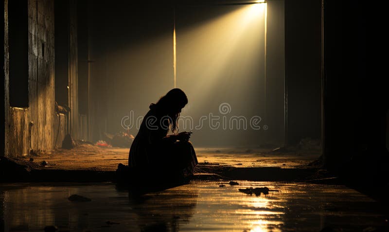 Person Sitting on Ground in Dark Stock Illustration - Illustration of ...