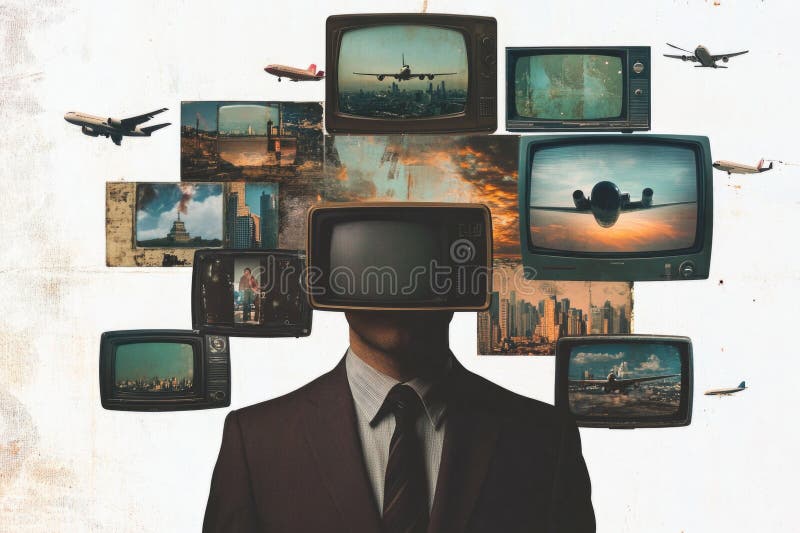 A Person Sitting at Home Watching TV with Multiple Screens Stock Photo ...