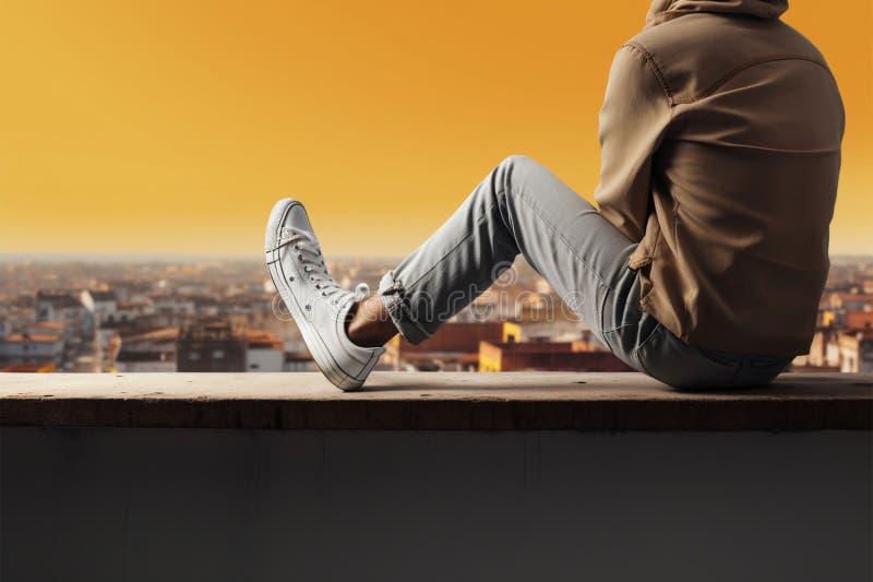 A Person Sitting on a Ledge with Their Feet Up Stock Illustration ...