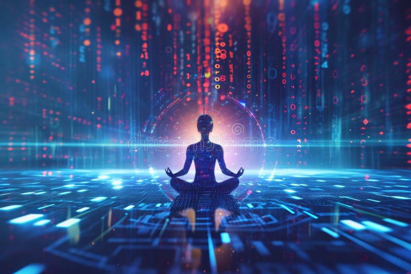 A Person Sitting in a Meditation Position in Front of a Digital ...